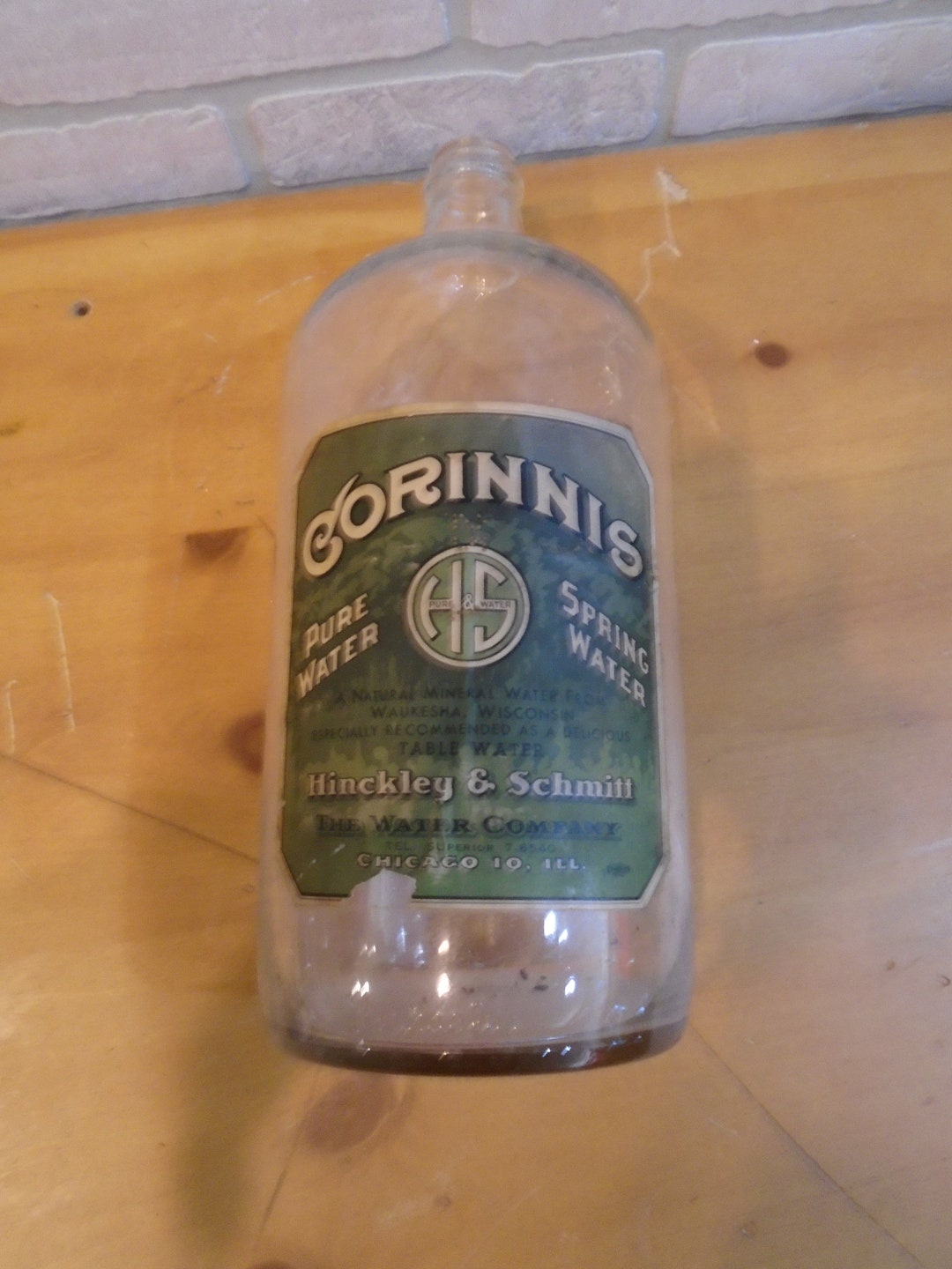 Vintage Corinnis Pure Spring Water Bottle Hinckley & Schmitt Old ...