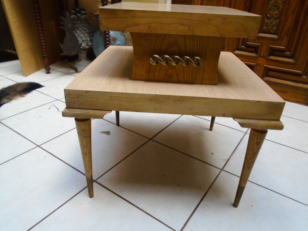 MCM Blonde Double Tier Square Table Two Tiers Farmhouse Retro Home ...