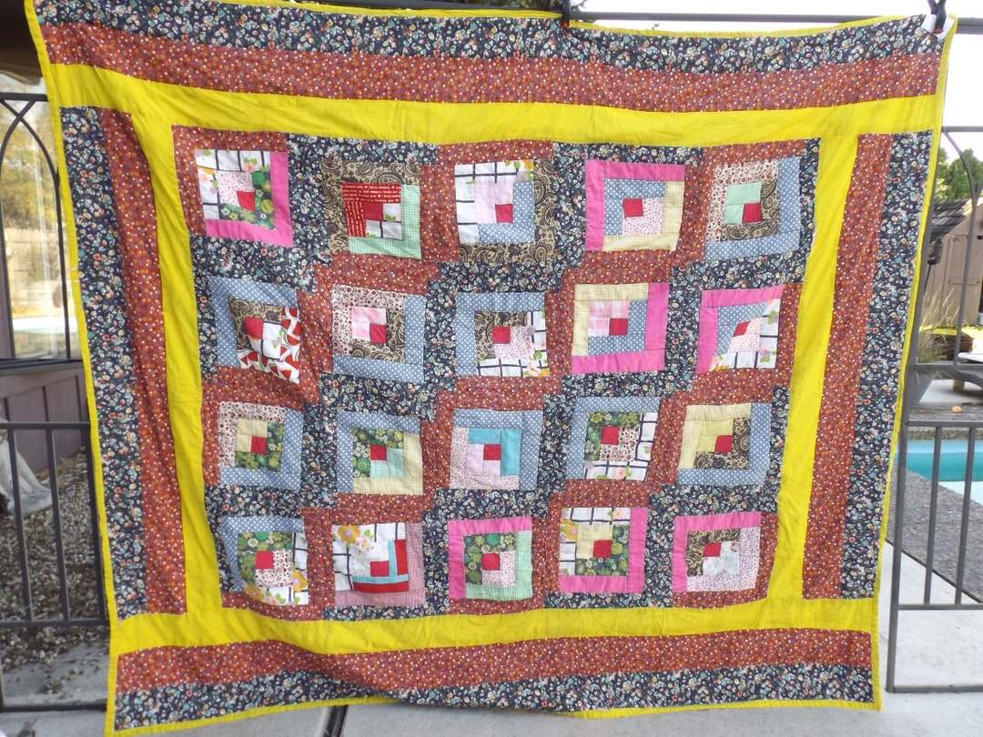 Retro 1970 Quilt Handmade Farmhouse Wall Hanging Repurpose Log - Etsy