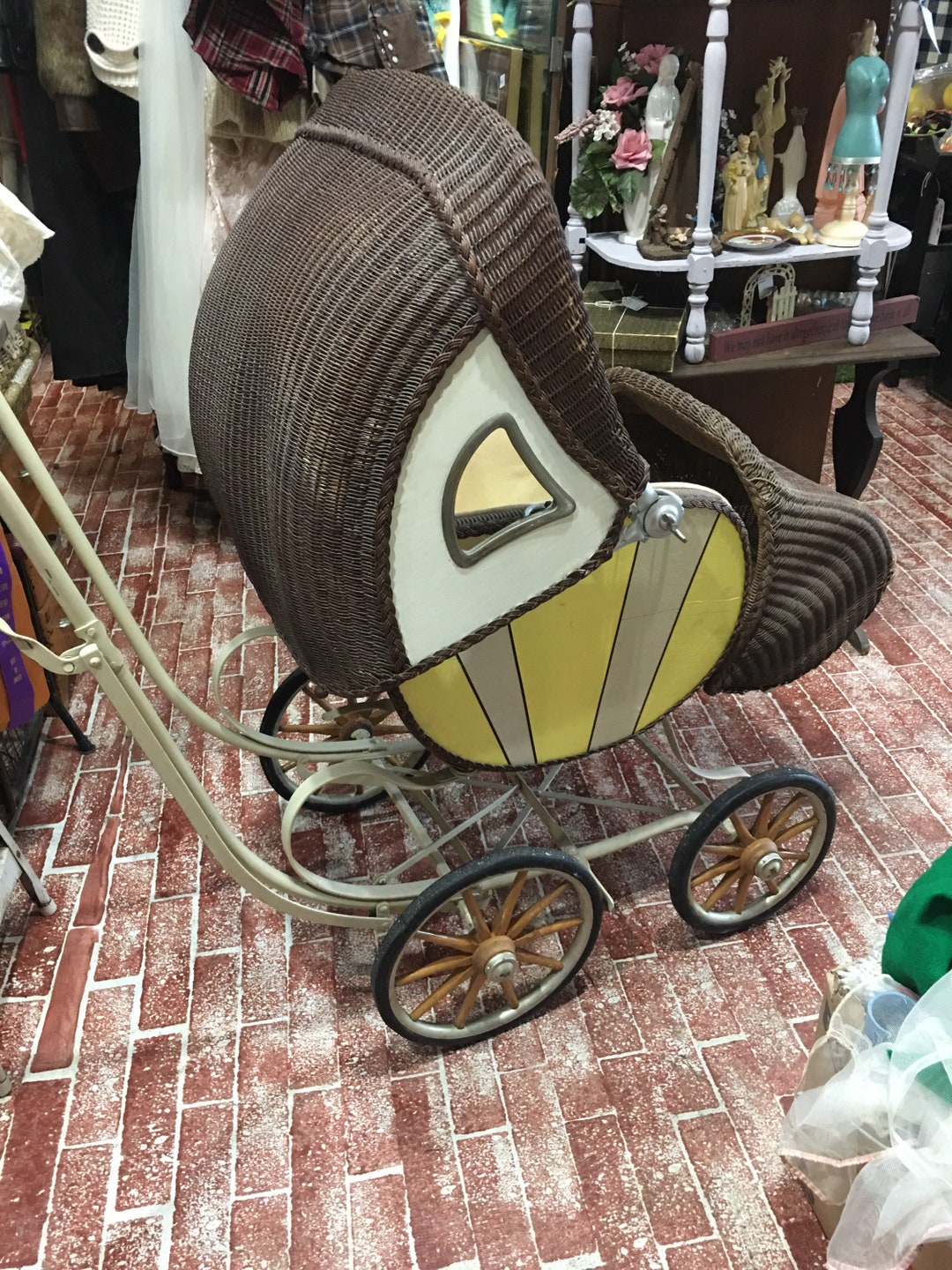 Art Deco Era Large Baby Doll Wicker Carriage Pram Stroller Buggy Photo ...