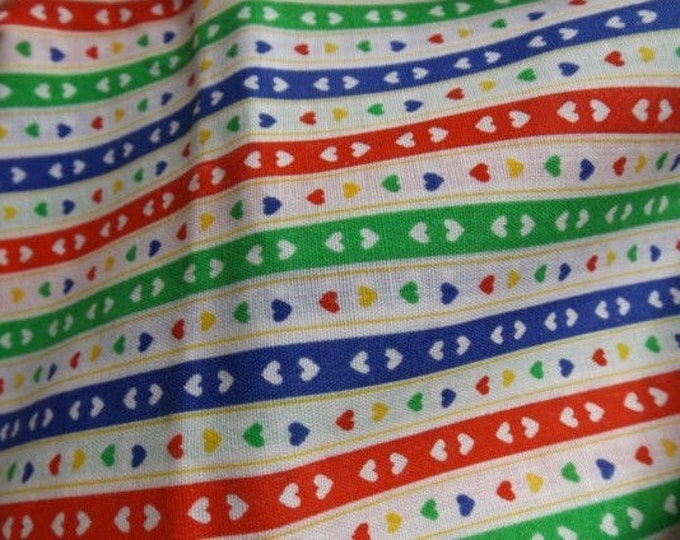 Vintage Multi Colored Striped Fabric Covered With Colorful Small Hearts ...