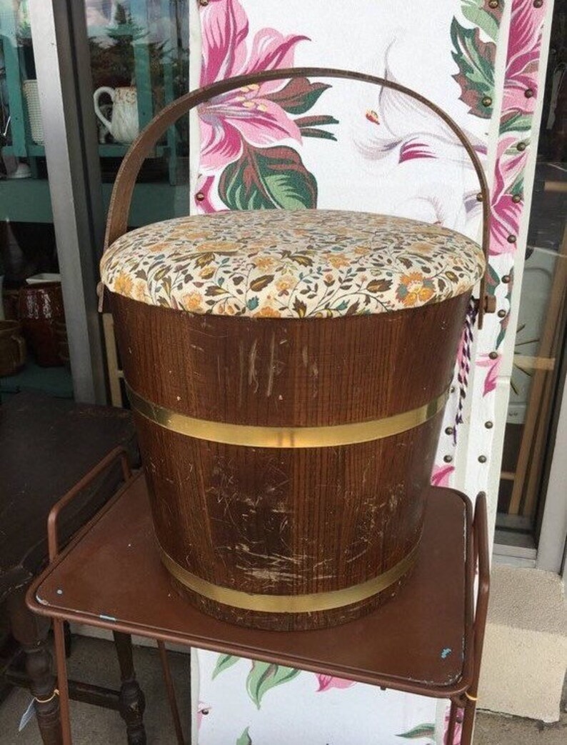 Retro Wooden Sewing Bucket Storage Farmhouse Craft Bin Wooden - Etsy