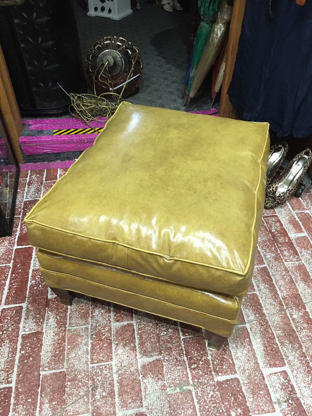 Mustard Yellow Retro Ottoman Heavy Chunky Tapered Legs Den Boudoir ...