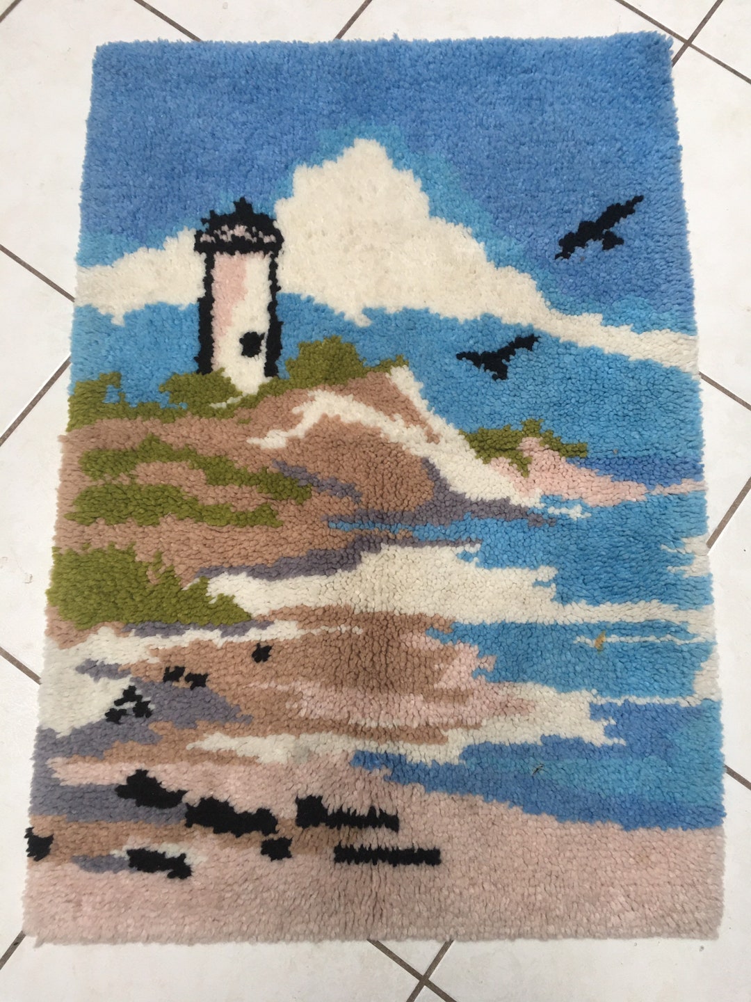 Retro Latch Hook Lighthouse Ocean 1970 Wall Hanging Beach - Etsy
