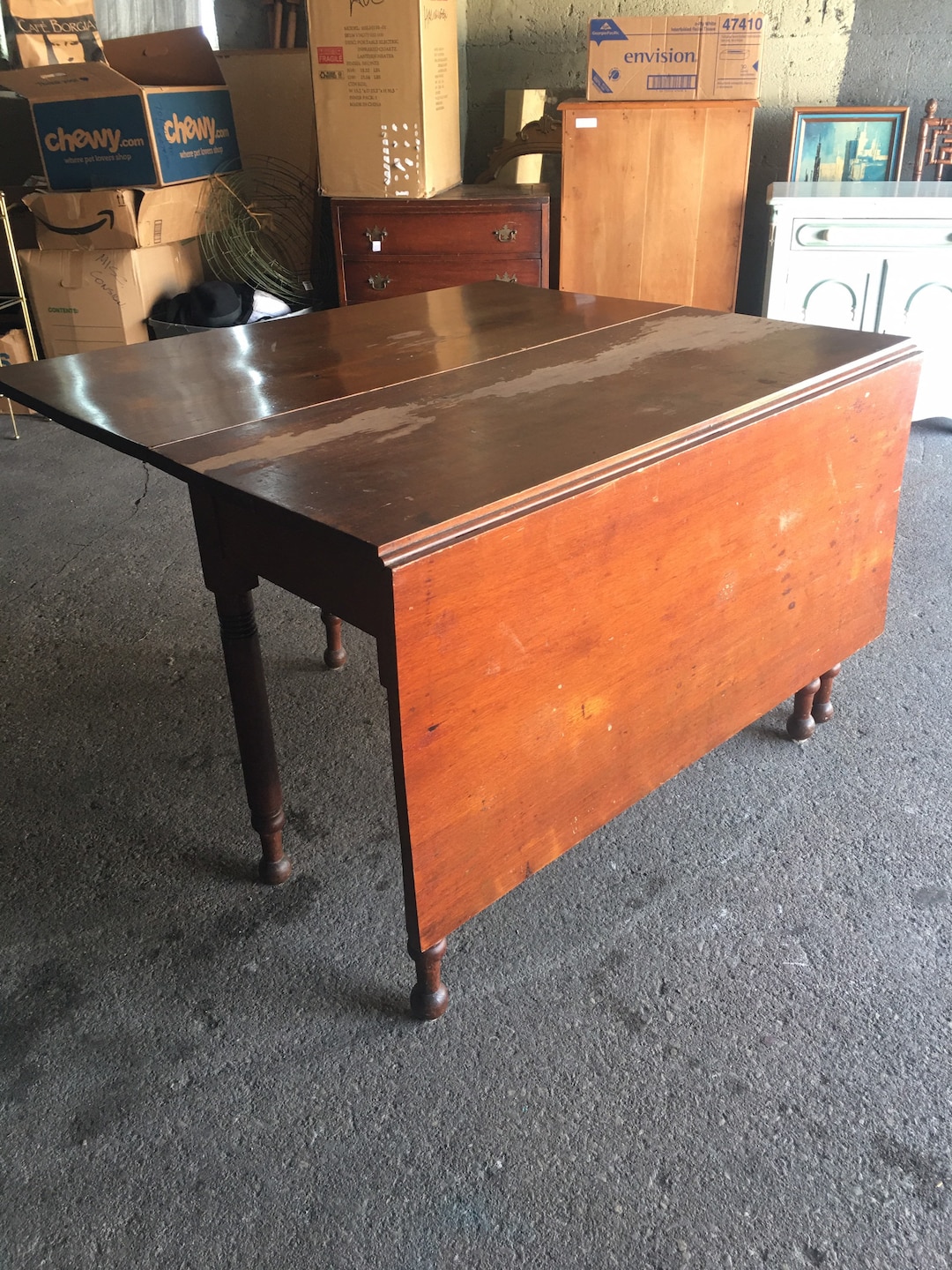 Antique Drop Leaf Table Farmhouse Kitchen Large Shabby Chic Furniture ...