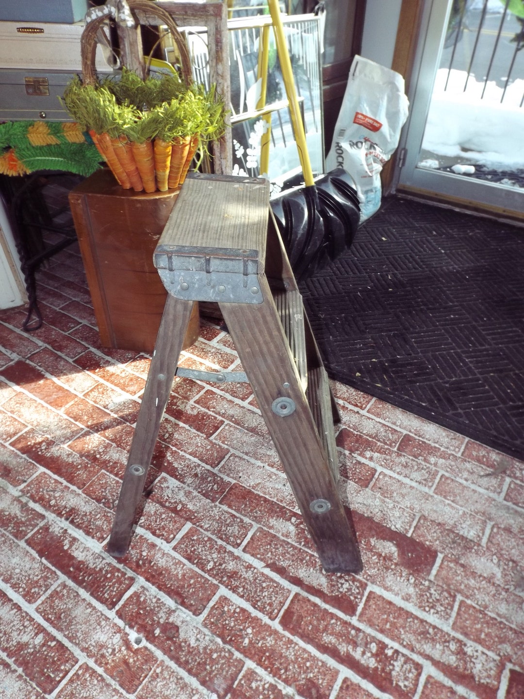 Wooden Step Ladder Small Grey With Paint Splatters Accent Vintage Retro ...