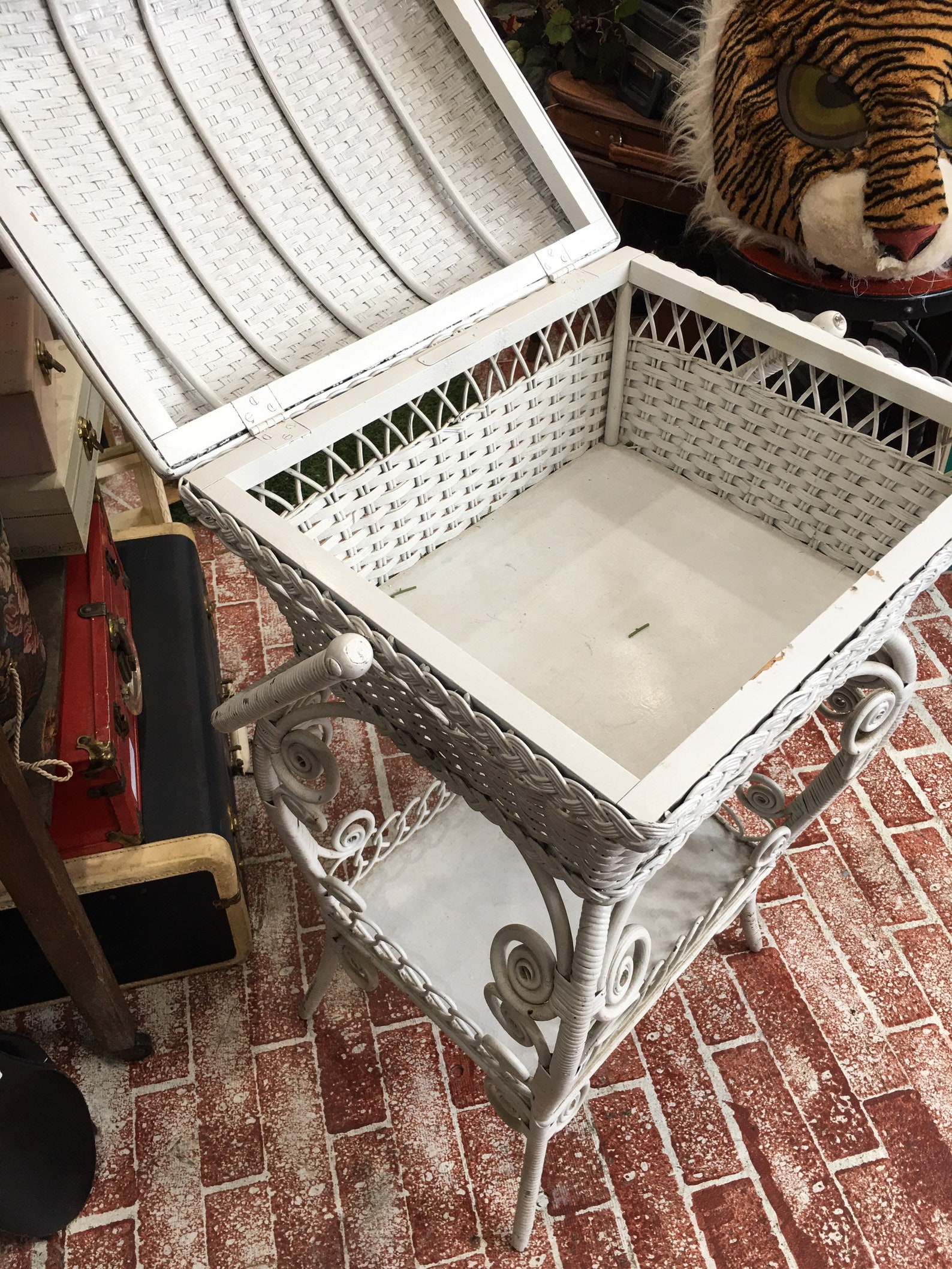 Wicker White Sewing Cabinet Stand Storage Ornate Detail Drink - Etsy