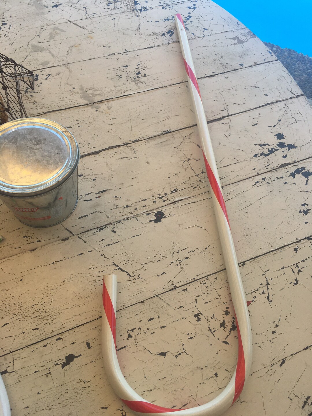 Vintage Creme Red Candy Cane Post Retro Decor Christmas Lights ...