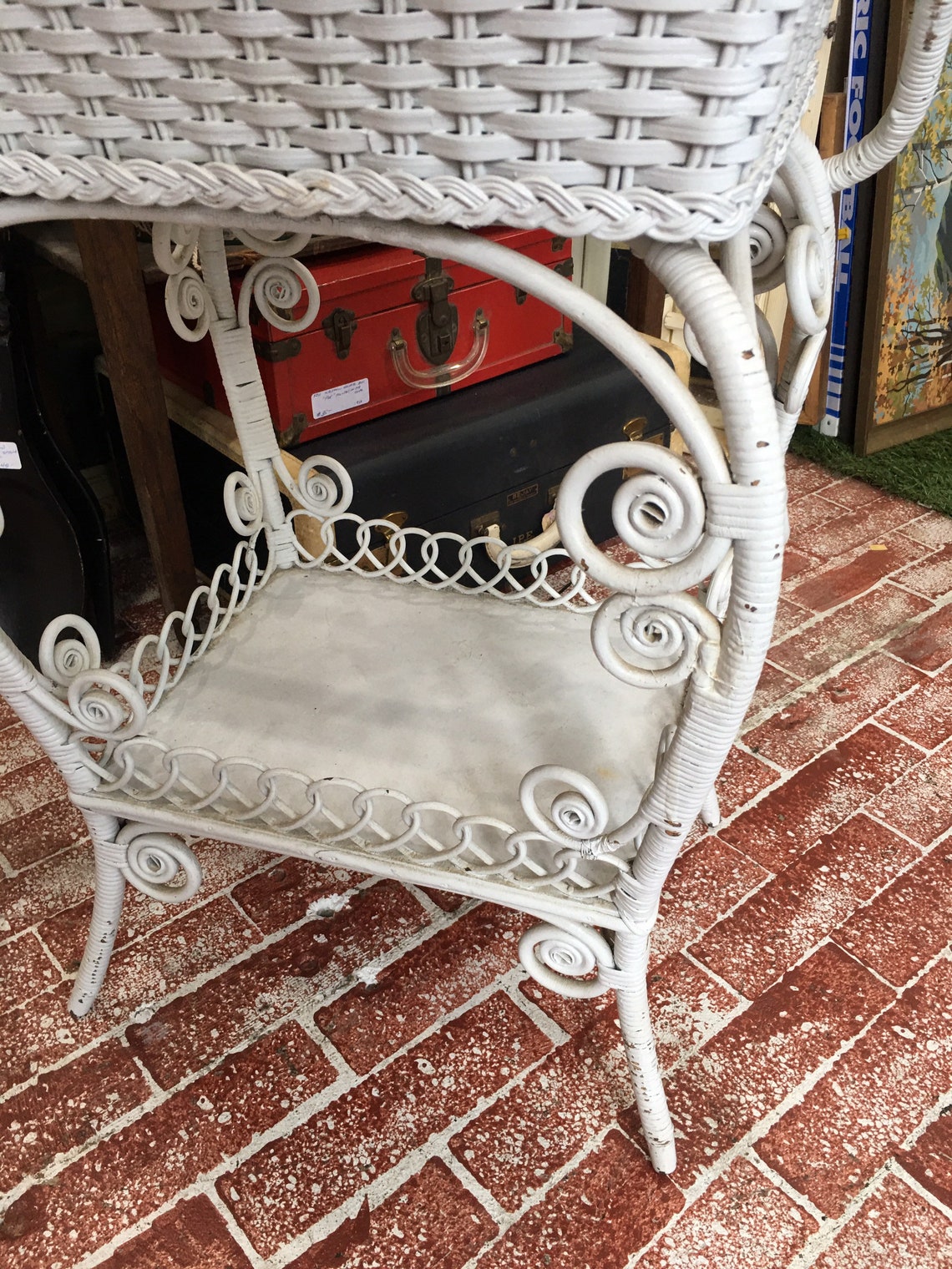 Wicker White Sewing Cabinet Stand Storage Ornate Detail Drink - Etsy