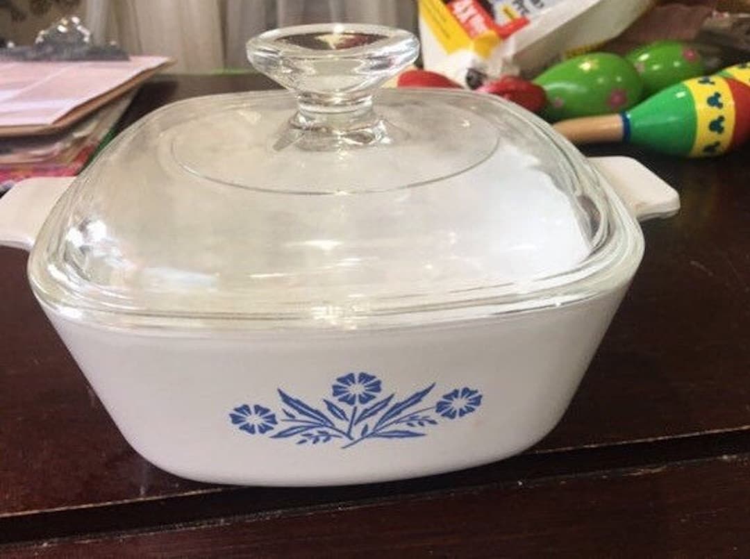 Plat de cuisson rétro corning ware bleu bleuet avec couvercle en verre ...