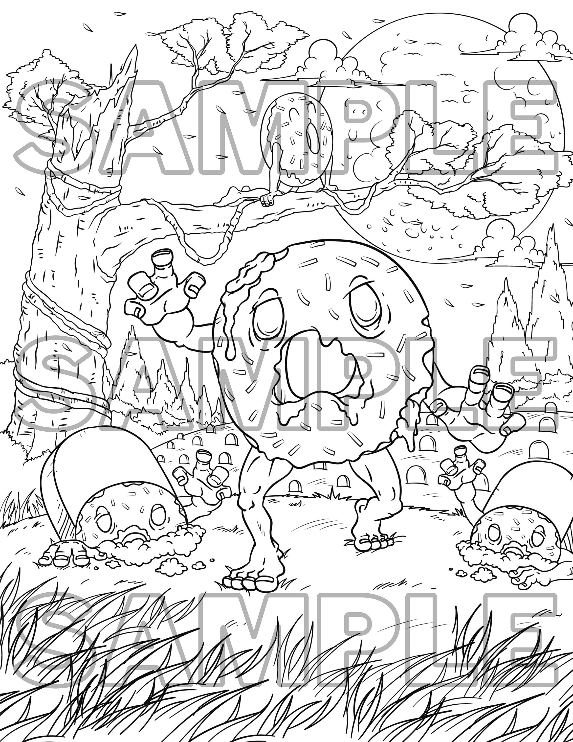 Zombie Doughnuts Coloring Page - Etsy