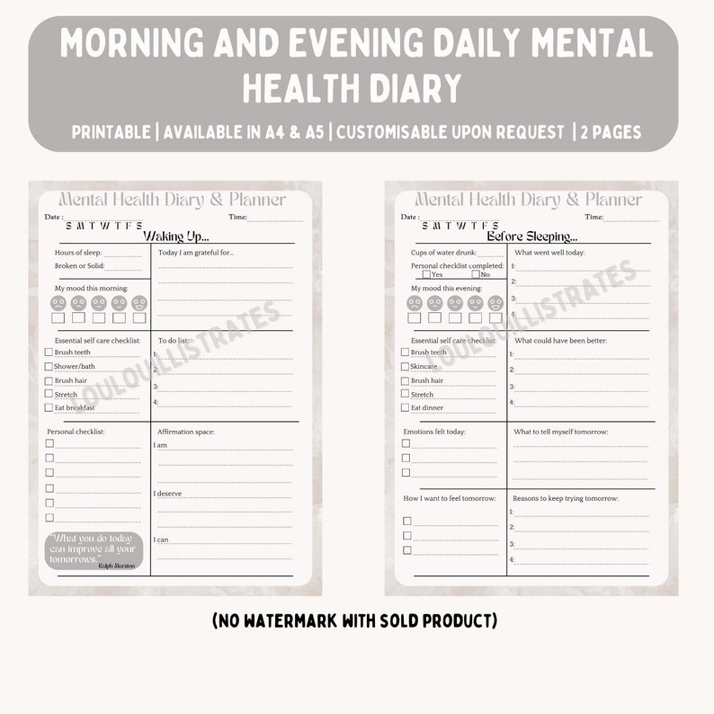 Morning and Evening Mental Health and Mood Diary and Planner ...
