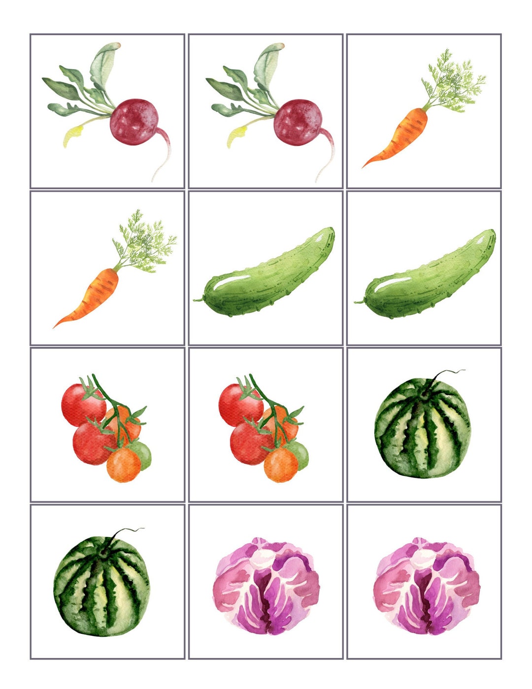 Garden Matching Cards - Vegetables, Fruits, and Butterflies - Printable ...
