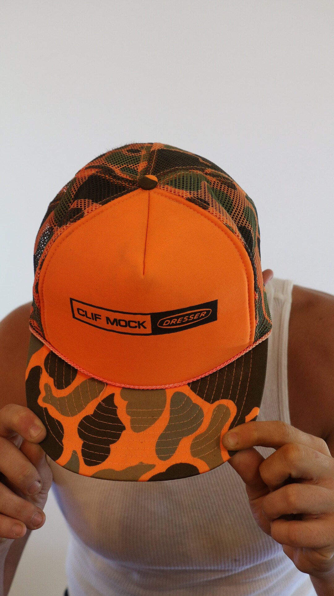 Safety Orange & Camo Trucker Cap // CLIF MOCK DRESSER - Etsy