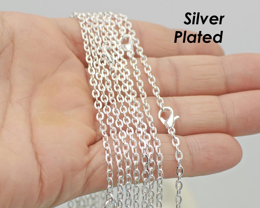 Silver Chain Necklace 18, 24, 30 Inch Cable Necklace for Women, Silver ...
