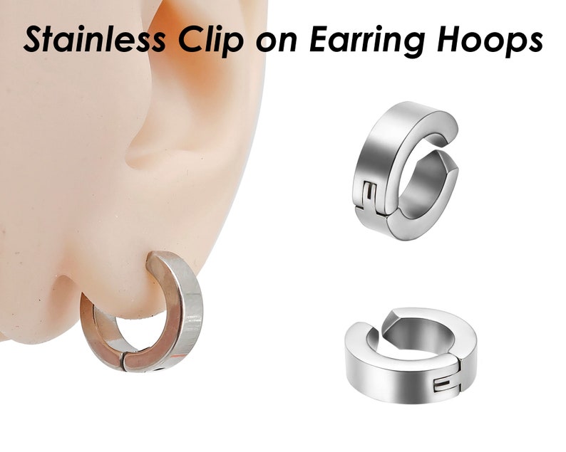 Stainless Steel Earring Hoops for Men Women, Clip on Hoop Earrings Gold ...