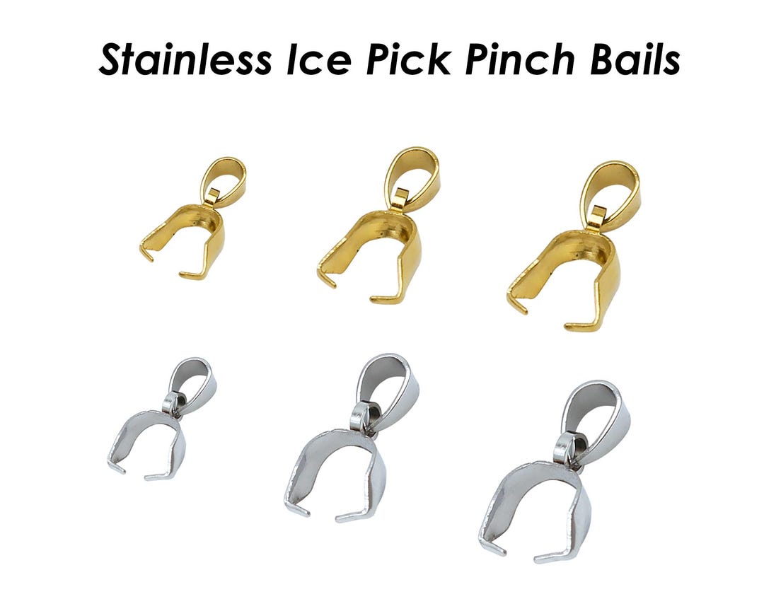 Ice Pick Bails Giold Silver, Stainless Steel Pinch Bail Clip Pendant ...