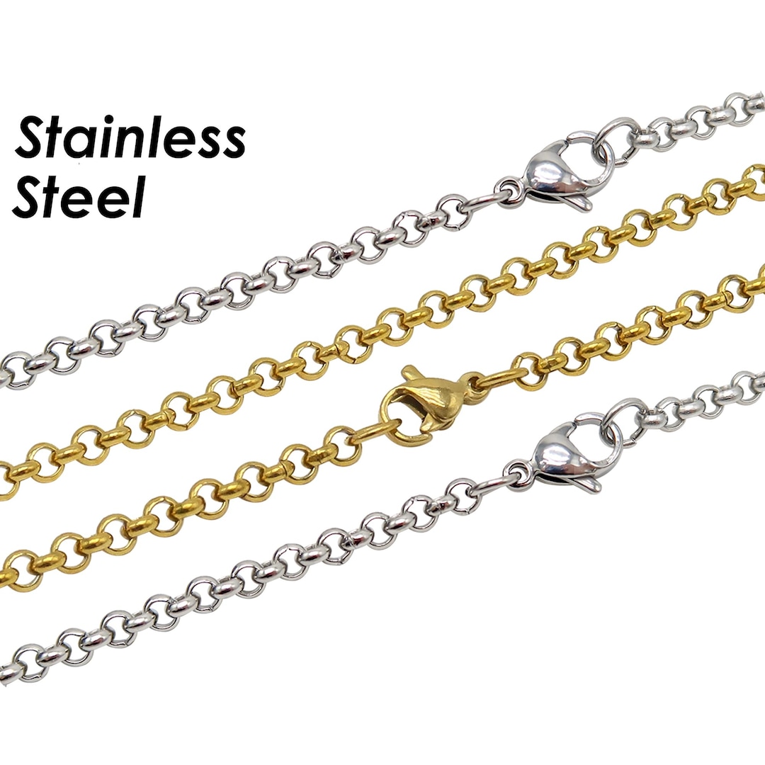 10 X Stainless Steel Necklace Chain Gold Silver, Circle Link Rolo ...