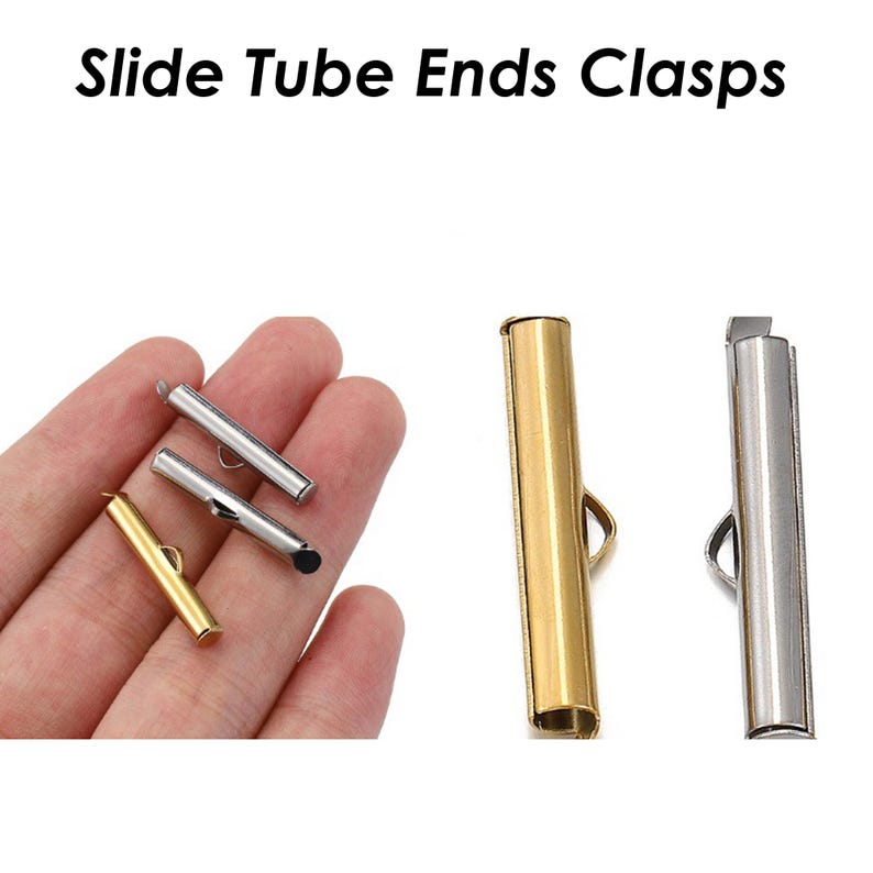 10 X Silde on End Clasp Tube Slider End Caps, Stainless Steel Tube ...