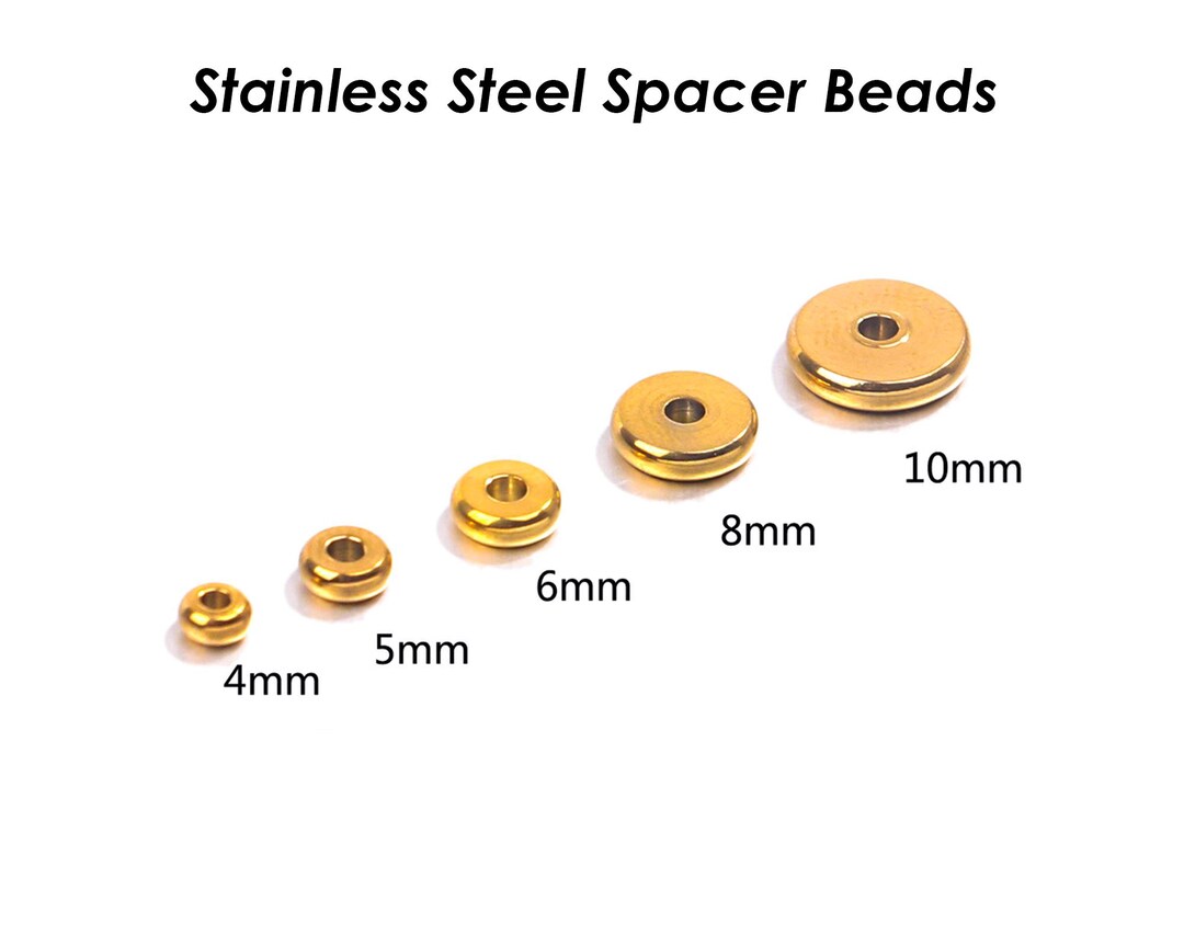 50 X Stainless Steel Spacer Beads Gold Silver, Round Rondelle Beads ...