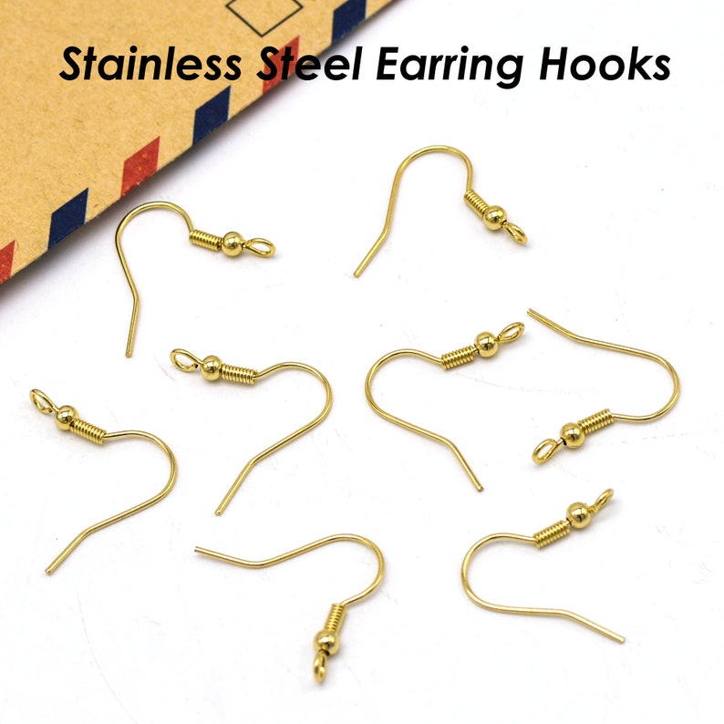 50 X Stainless Steel Earring Hooks Gold Silver, Earring Findings With ...