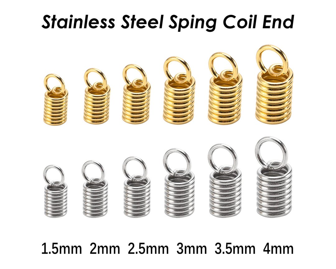 50 X Spring Coil Ends Stainless Steel, Cord Ends Gold Silver, Cord End ...