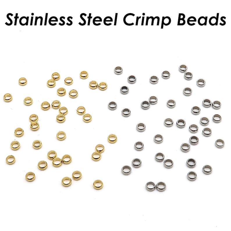 100 X Bulk Crimp Beads Stainless Steel Micro Crimp Beads Gold Silver ...
