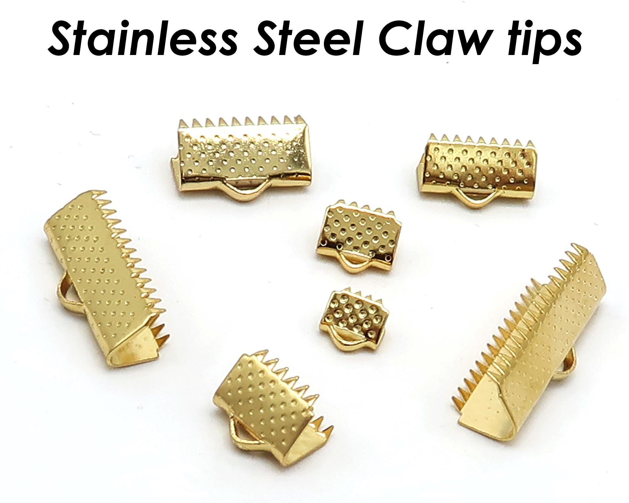 50 X Stainless Steel Claw Tips Gold Silver, Ribbon Claw Clasps, Cord ...
