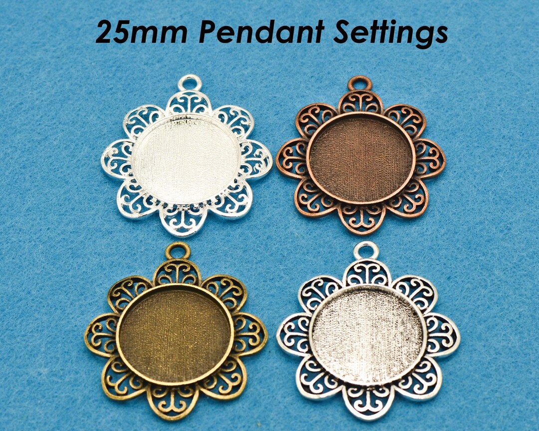 25mm Pendant Blanks, 25mm Round Bezel Pendant Base Cabochon Setting ...