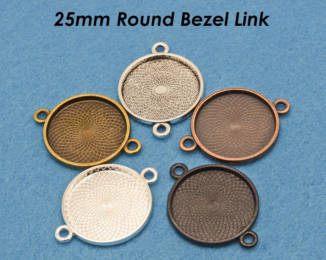 25mm Round Bezel Connector With 2 Loops, Dual Loop Pendant Tray ...