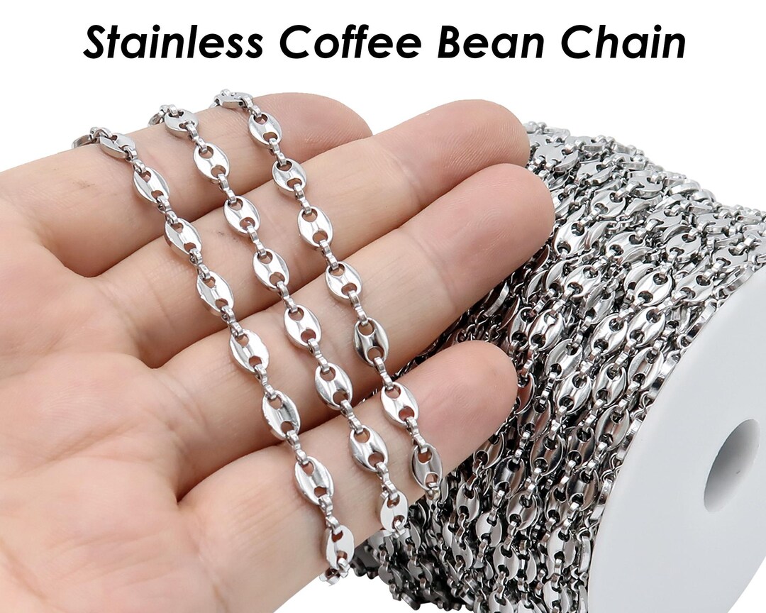 Coffee Bean Chain Gold Silver, Stainless Steel Chain for Men or Women ...