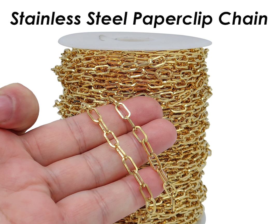 10 Feet Stainless Steel Paper Clip Chain Gold Silver: Tarnish Resistant ...