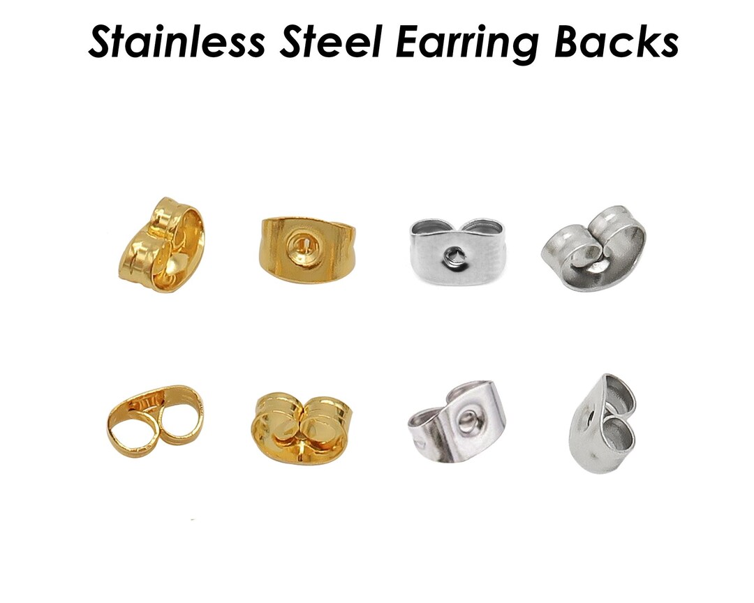 50 X Stainless Steel Earring Backs Gold Silver, Earring Nuts, Earring ...