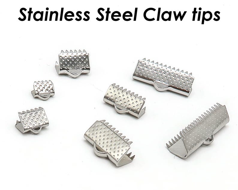 50 X Stainless Steel Claw Tips Gold Silver, Ribbon Claw Clasps, Cord ...
