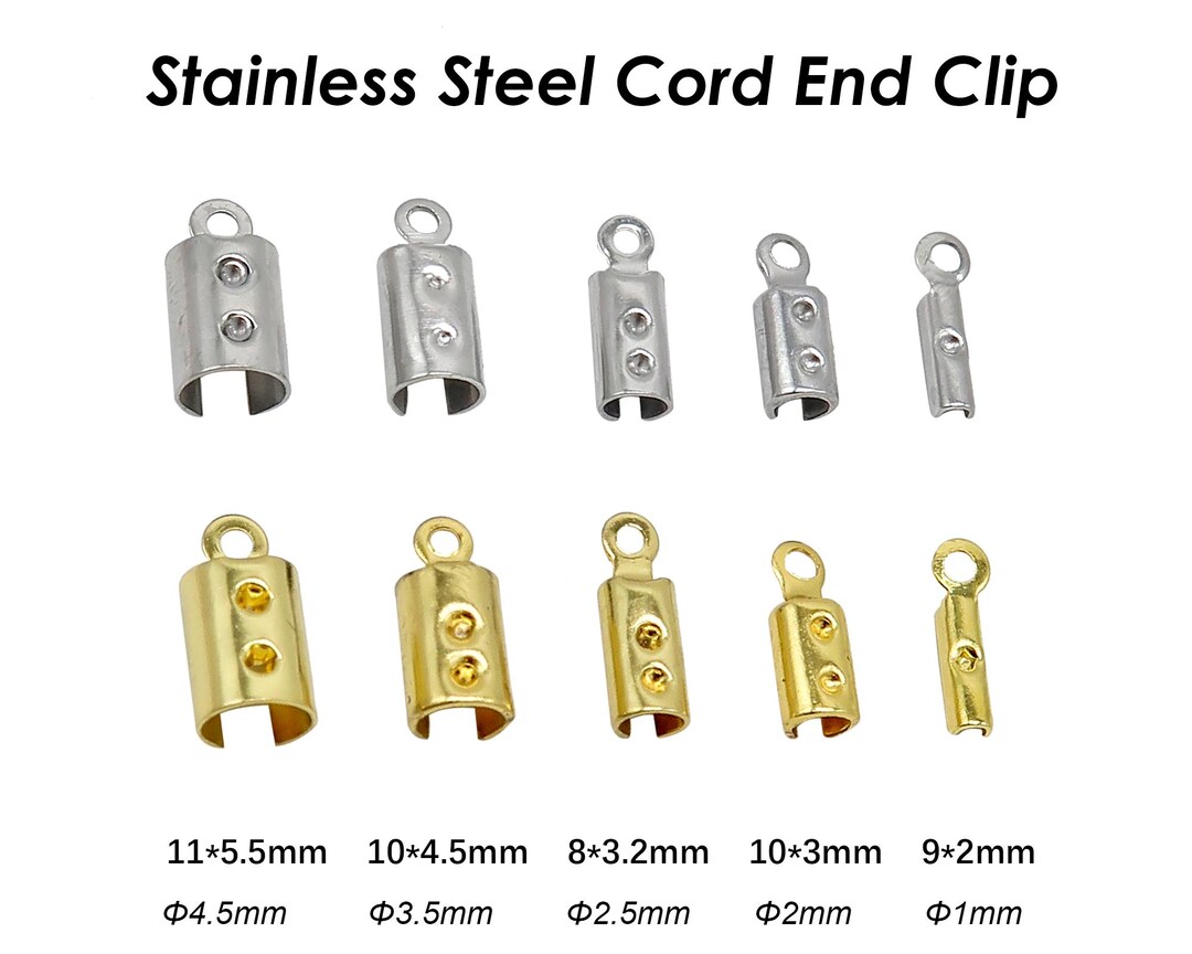 50 X Stainless Steel Crimp End Caps, Fold Over End Caps, Pinch End Caps ...