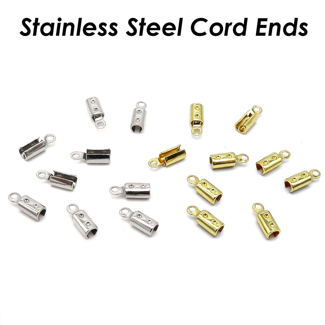 50 X Stainless Steel Crimp End Caps, Fold Over End Caps, Pinch End Caps ...