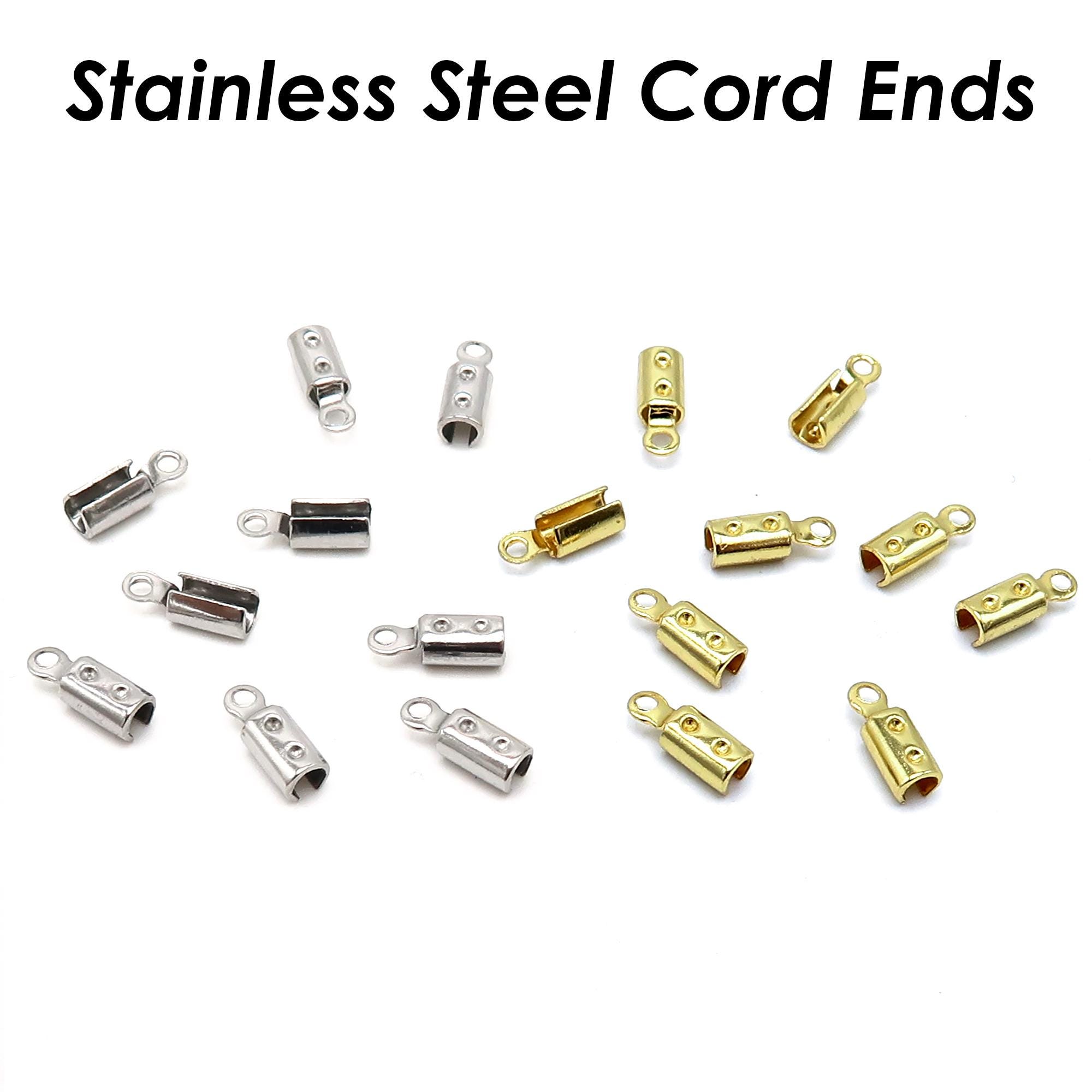 50 X Stainless Steel Crimp End Caps, Fold Over End Caps, Pinch End Caps ...