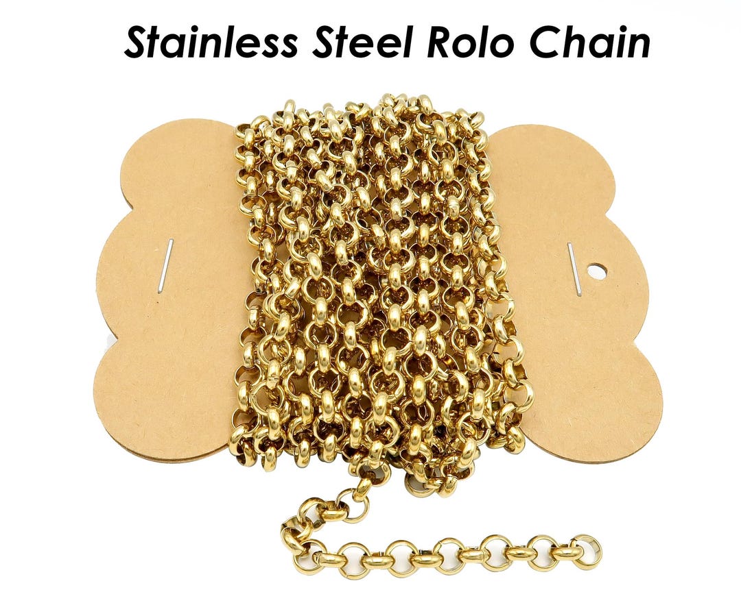 10 Feet Stainless Steel Rolo Chain Bulk Wholesale Silver Gold Rolo Link ...