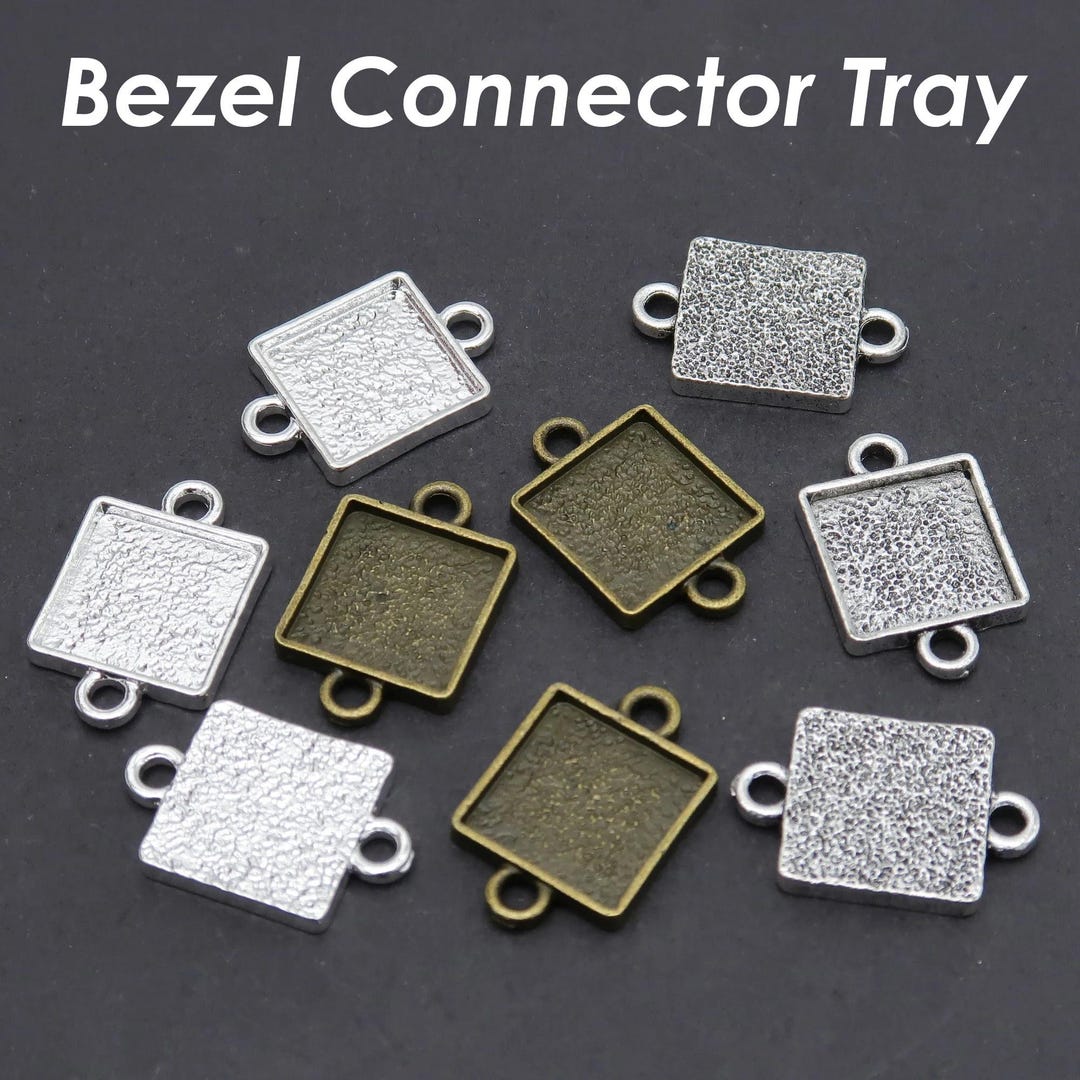 Square Bezel Connector, Double Loop Pendant Tray Silver Bronze Antique ...