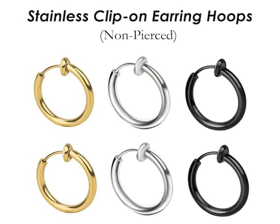 Stainless Steel Earring Hoops Gold Silver Surgical Steel Clip on Earrings Hypoallergenic No Piercing Earrings Hoop Earrings for Women Men Etsy