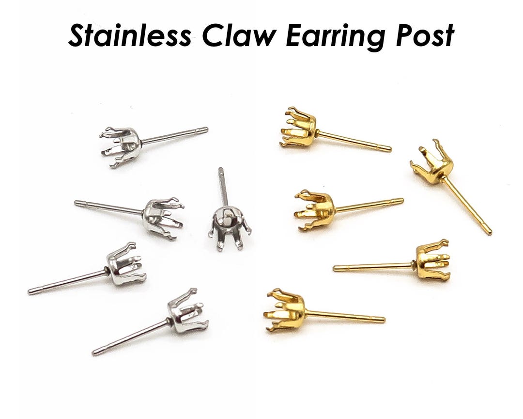 50 X Claw Earring Setting Stainless Steel, Claw Earring Post, Prong ...