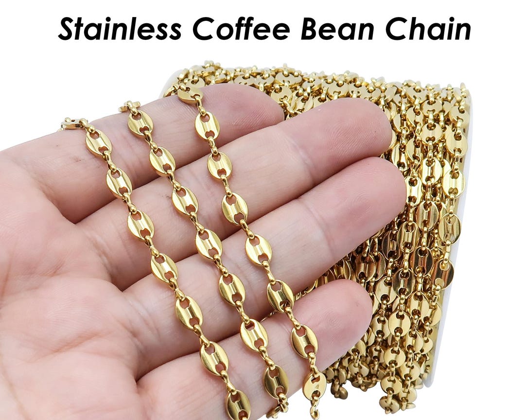 Coffee Bean Chain for Men or Women Necklace or Bracelet, Stainless ...