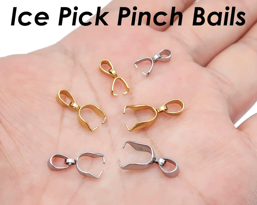 Ice Pick Bails Giold Silver, Stainless Steel Pinch Bail Clip Pendant ...