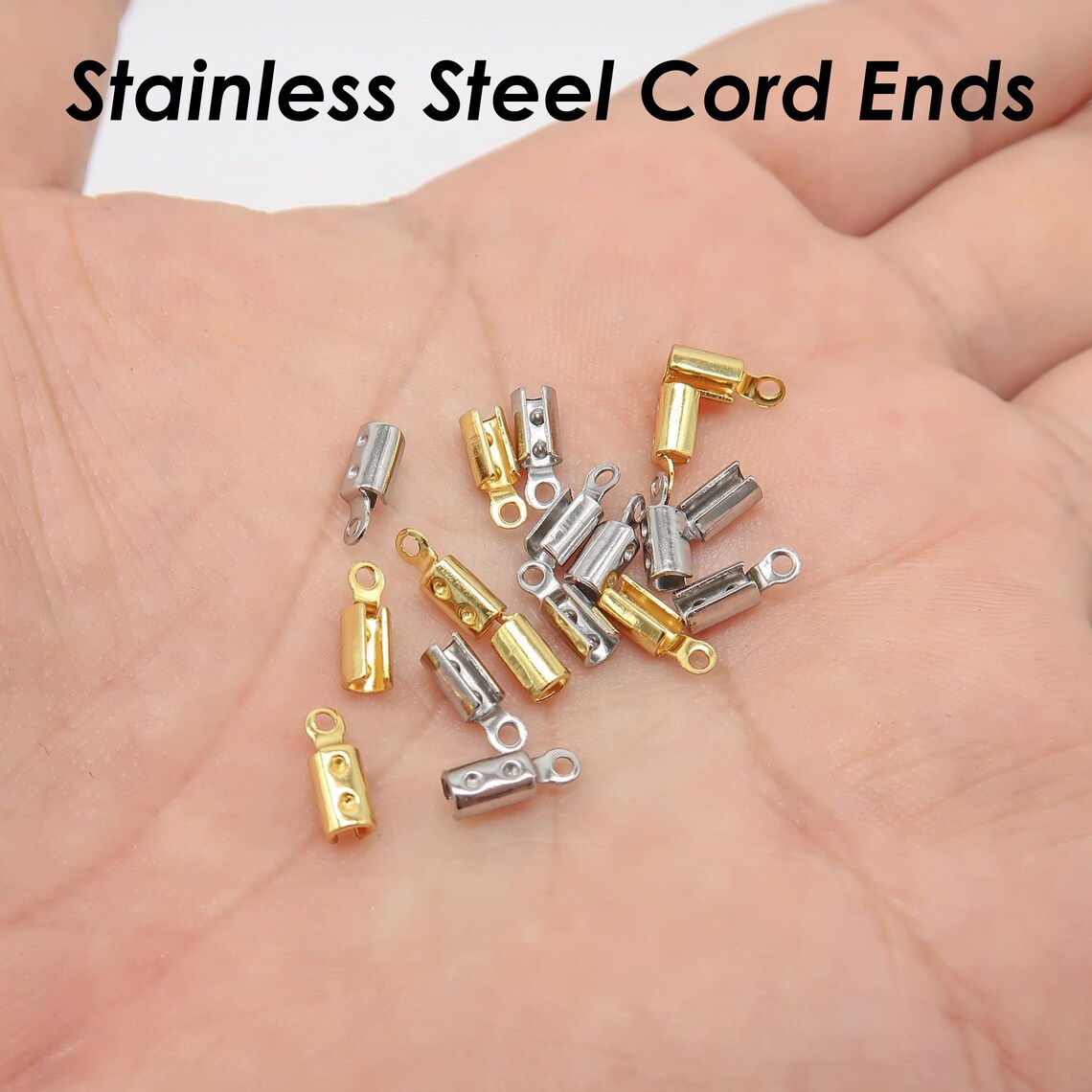 50 X Stainless Steel Crimp End Caps, Fold Over End Caps, Pinch End Caps ...