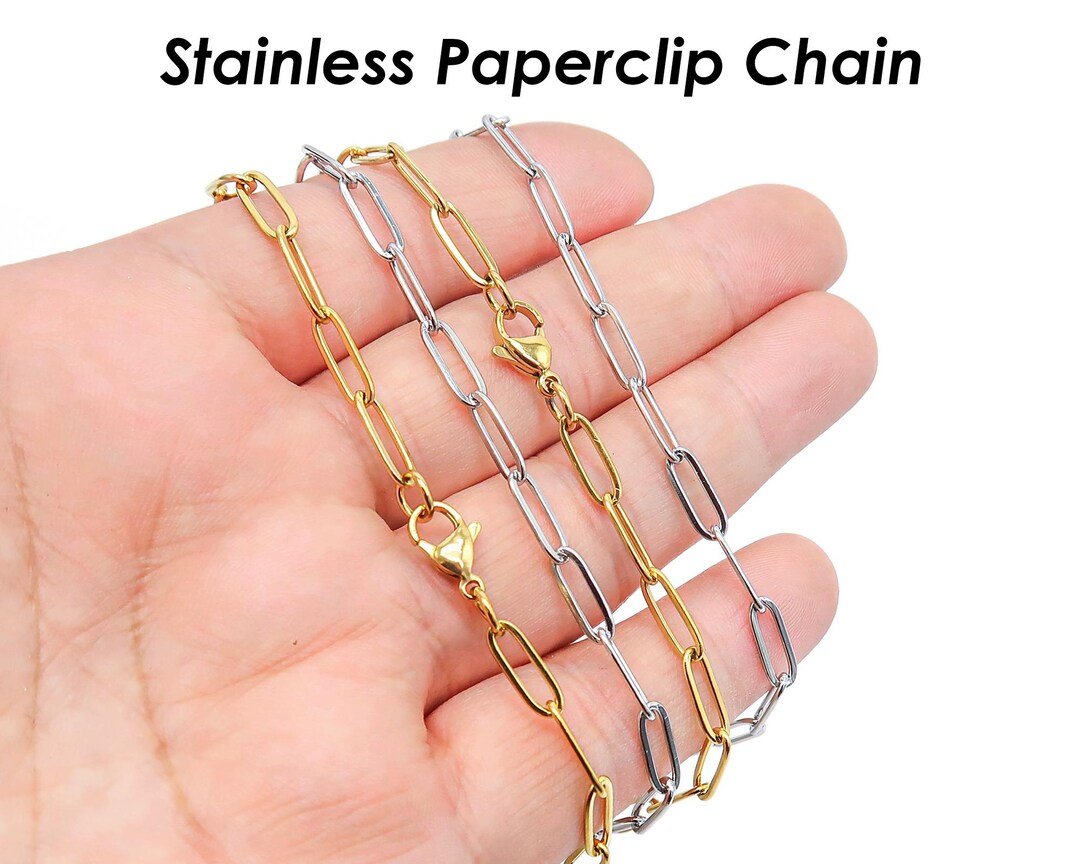 Paperclip Necklace Stainless Steel Paper Clip Chain Gold Silver Tone ...