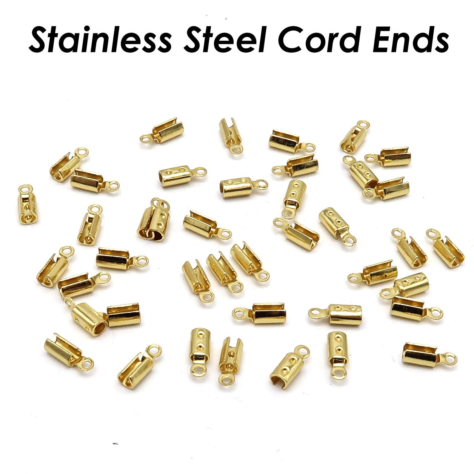 50 X Stainless Steel Crimp End Caps, Fold Over End Caps, Pinch End Caps ...