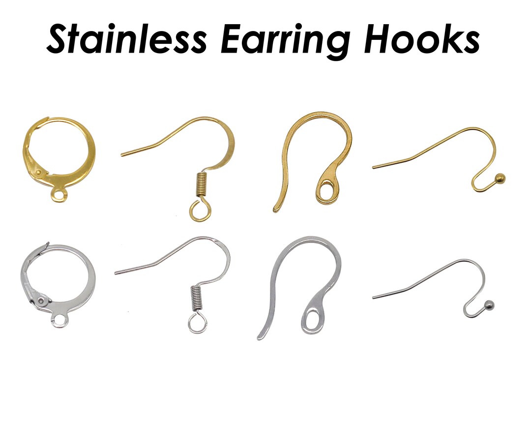 50 X Stainless Steel Earring Hooks Gold Silver, Stainless Steel Ear ...