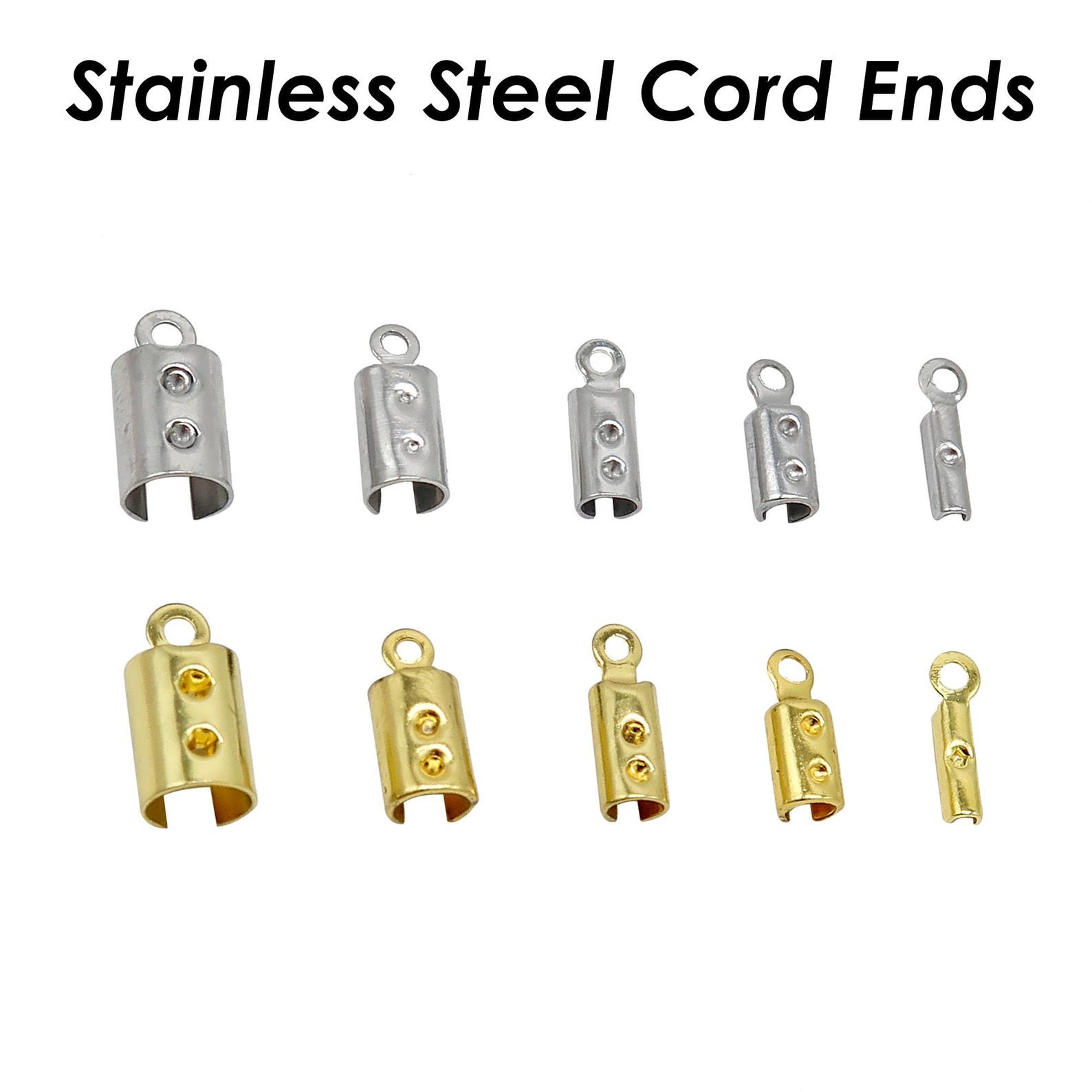 50 X Stainless Steel Crimp End Caps, Fold Over End Caps, Pinch End Caps ...