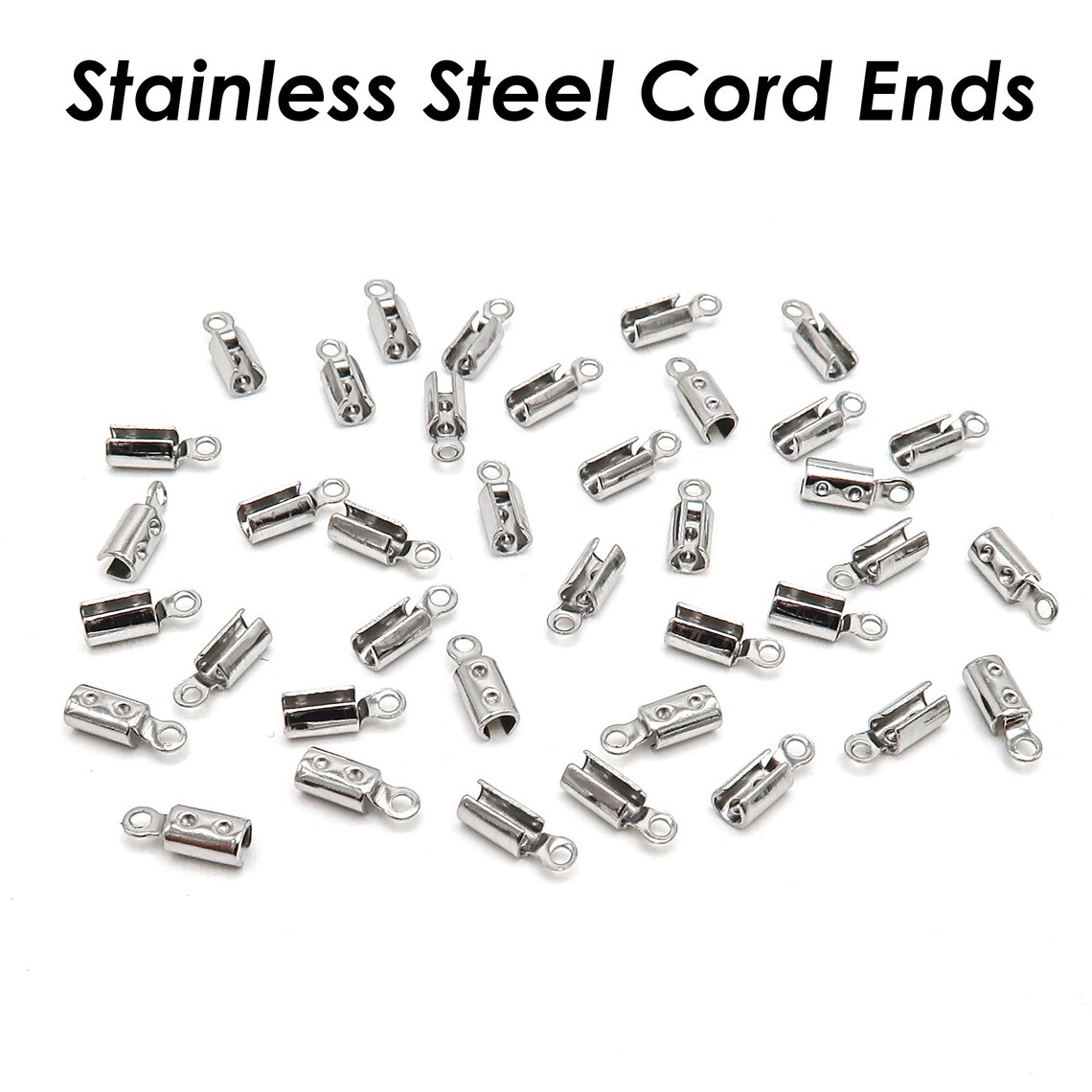 50 X Stainless Steel Crimp End Caps, Fold Over End Caps, Pinch End Caps ...