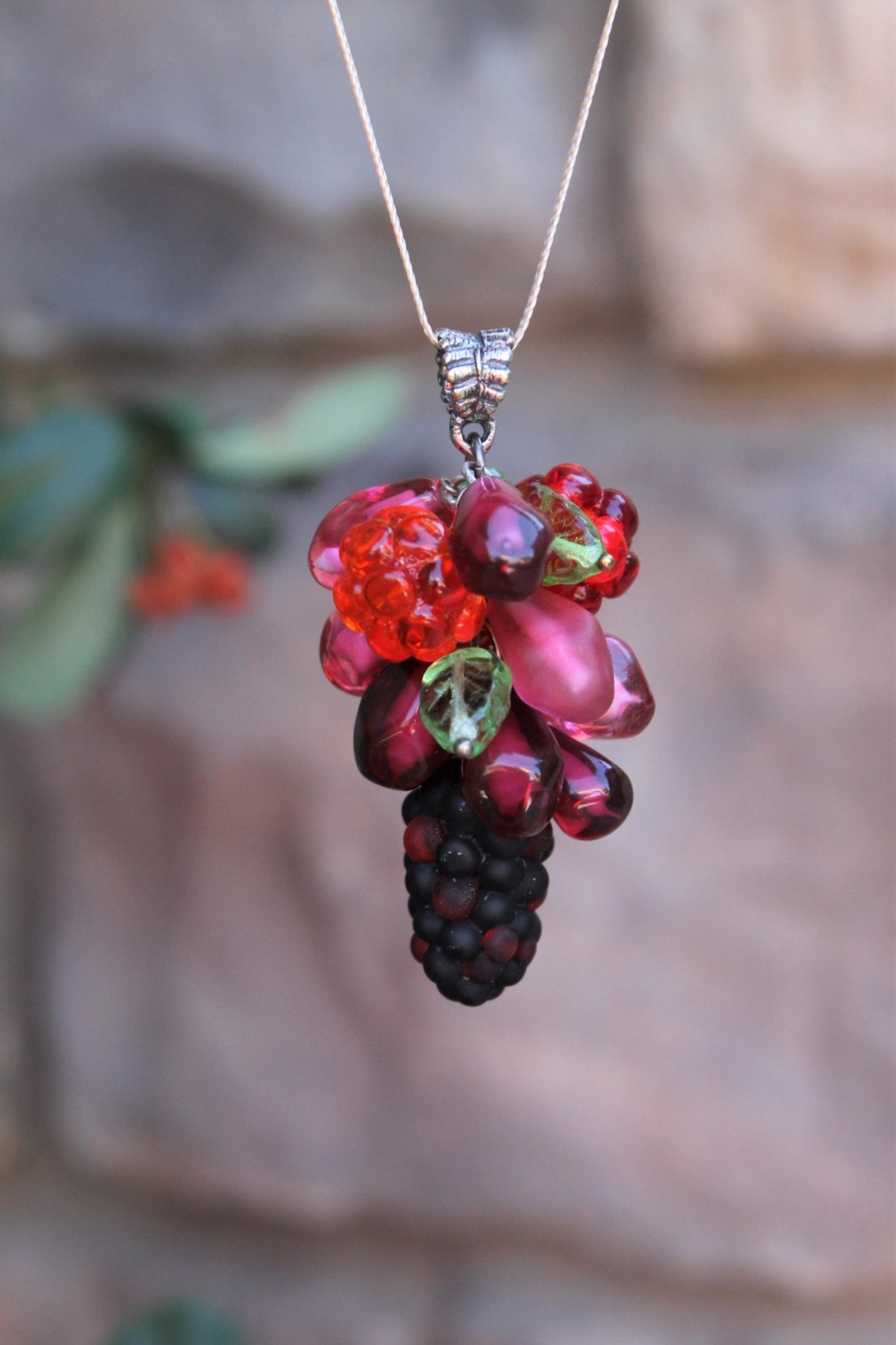 Handmade Glass Fruit Berry Cluster Pendant - Glass Pomegranate Seeds ...